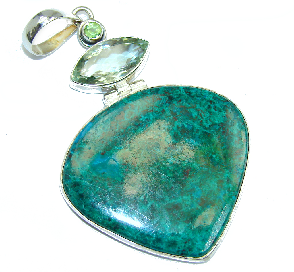Big Stone Of Harmony Green Chrysocolla Sterling Silver Pendant - model ...