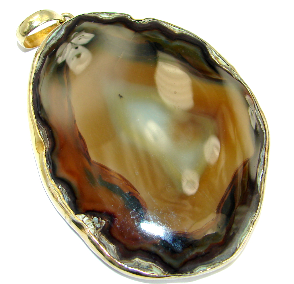 Huge 71.5 grams! Botswana Agate Gold plated over Sterling Silver ...