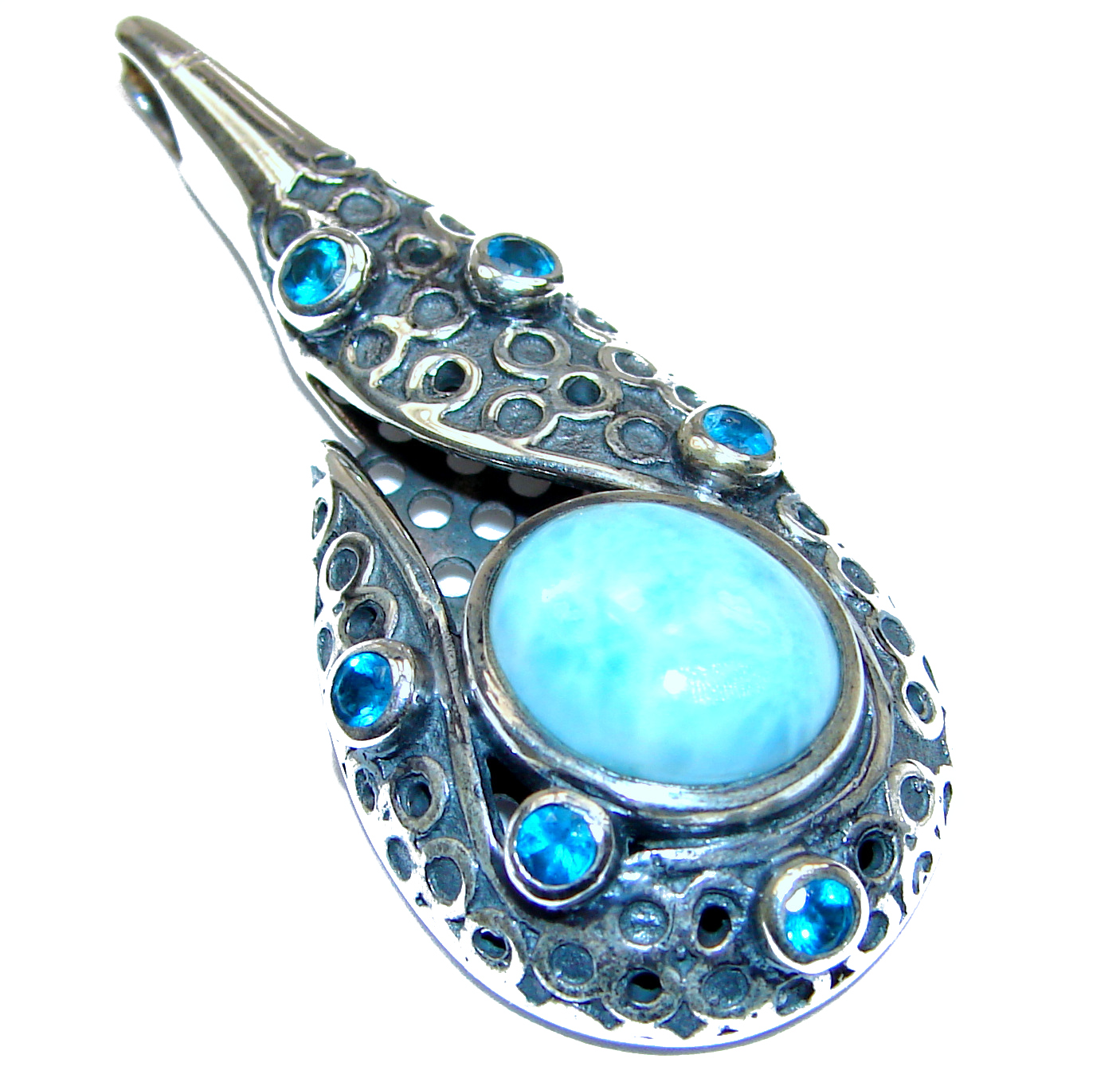 Unique Design Authentic Caribbean Larimar .925 Sterling Silver handmade ...