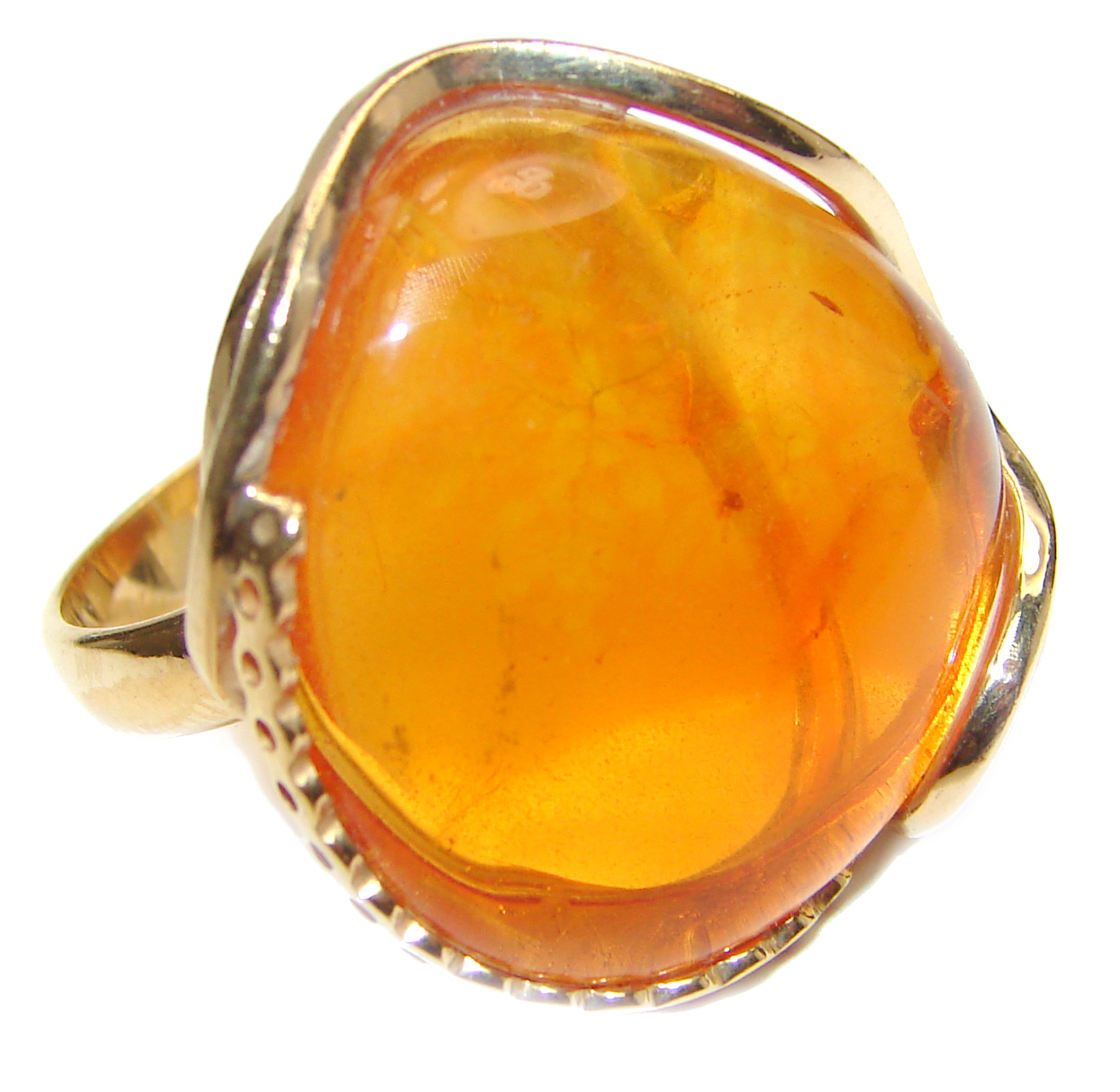 LARGE Genuine Baltic Amber 18K Gold over .925 Sterling Silver handmade ...