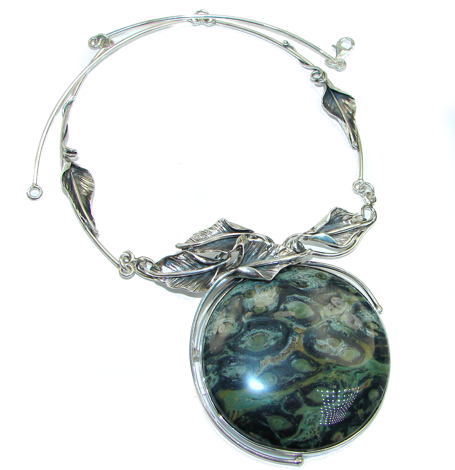 Diva's Dream Genuine HUGE Rainforest Jasper .925 Sterling Silver ...