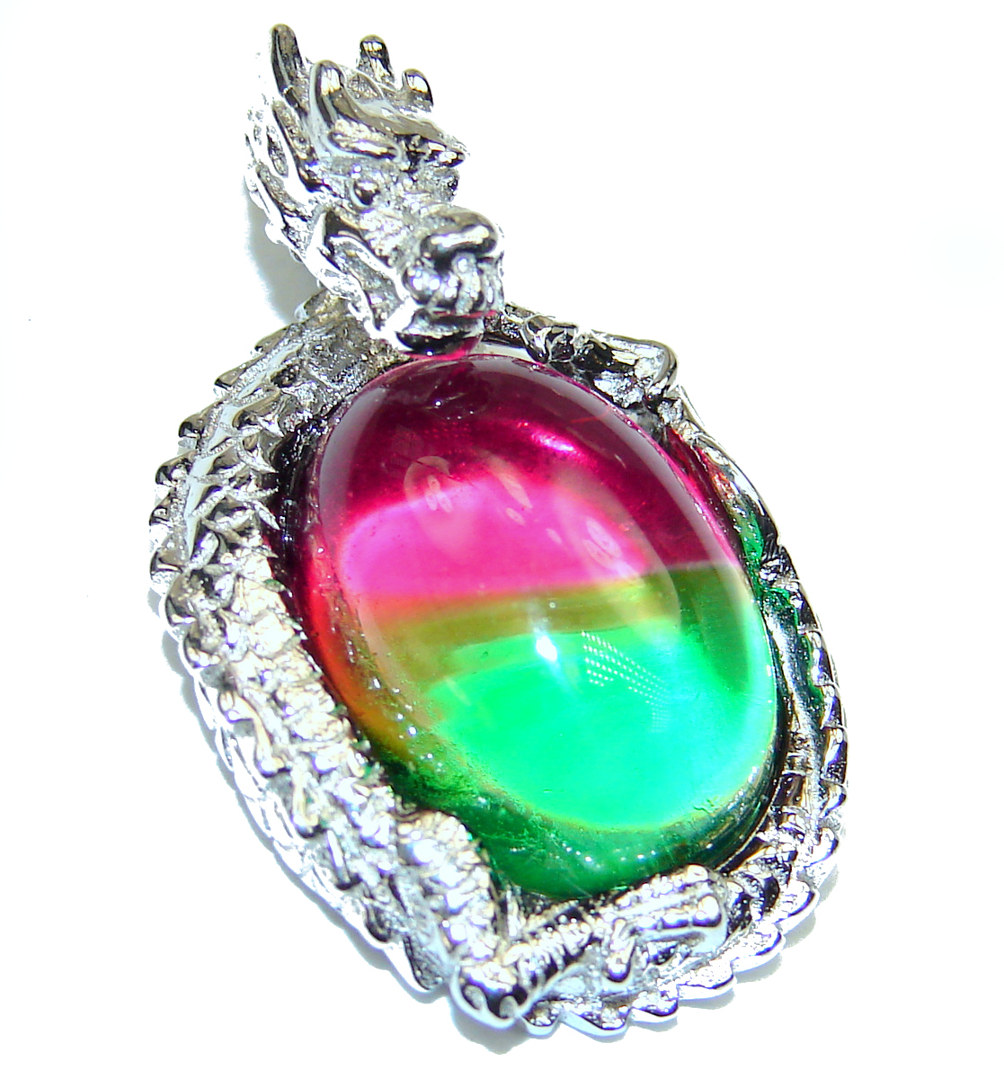 Dragon Oval shape Tourmaline .925 Sterling Silver handmade Pendant ...