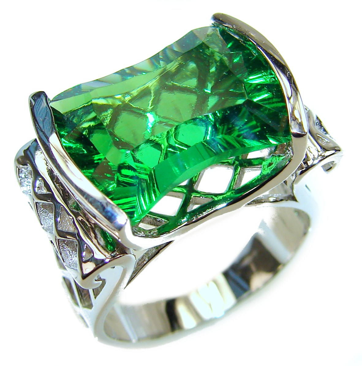Green Power volcanic Helenite .925 Sterling Silver ring s. 9 - model ...