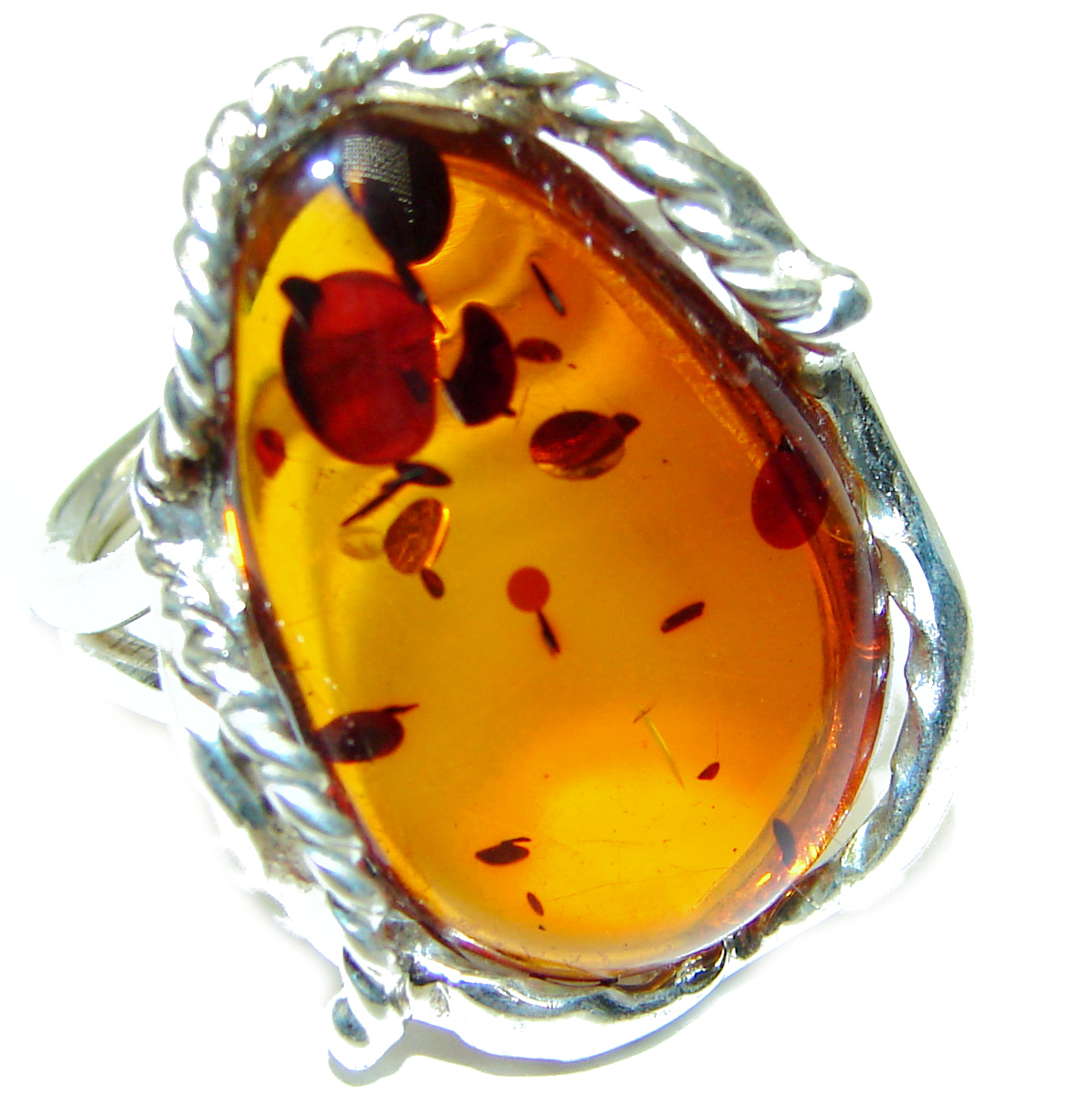 Authentic Baltic Amber .925 Sterling Silver handcrafted ring; s. 8 ...