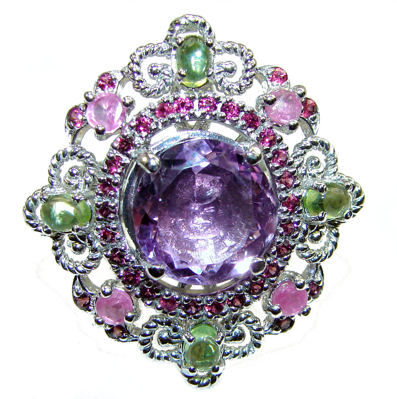 Spectacular Amethyst Peridot .925 Sterling Silver Handcrafted Large ...