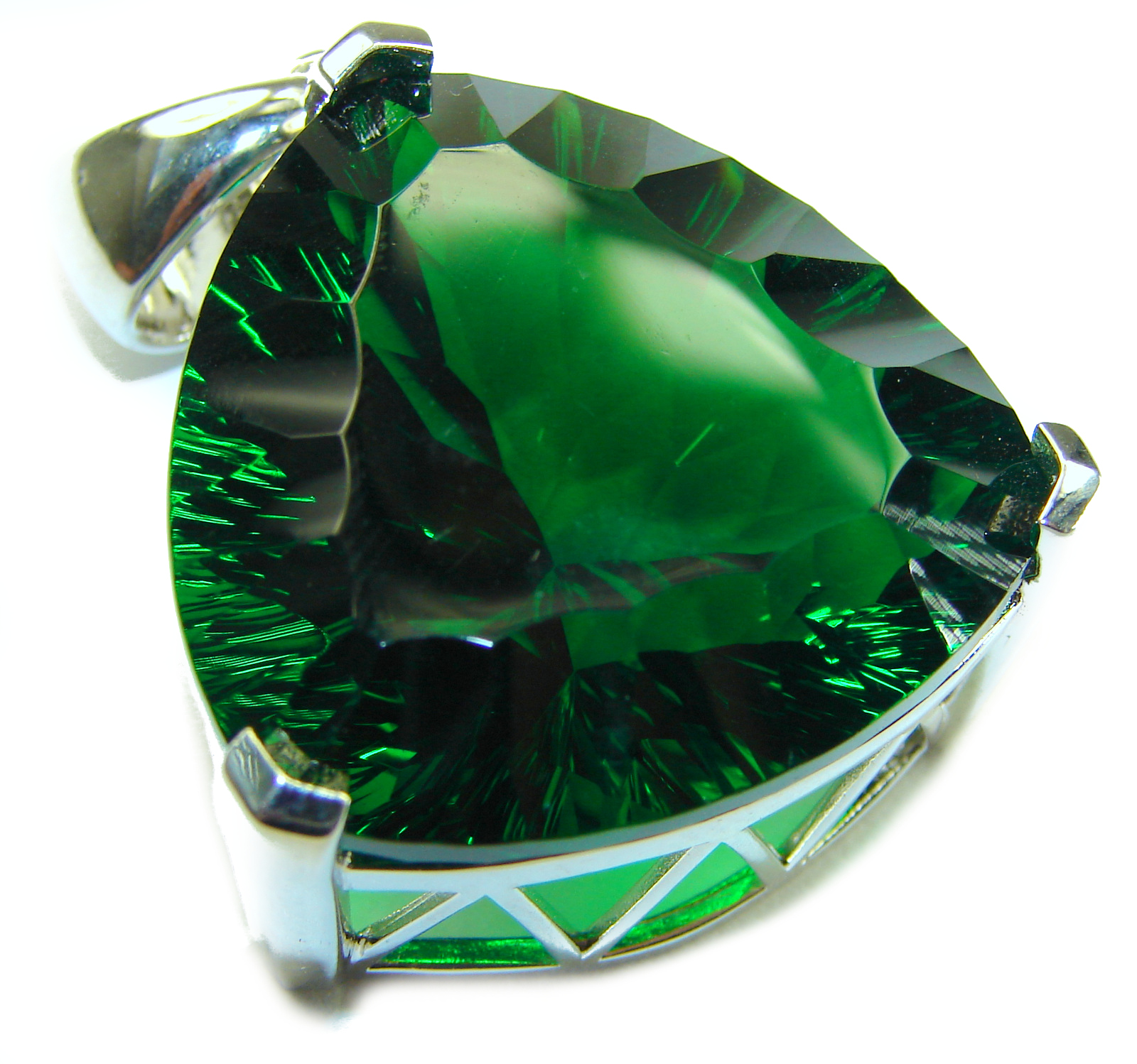 75.5 carat Trillion Cut Perfect Volcanic Helenite .925 Sterling Silver ...