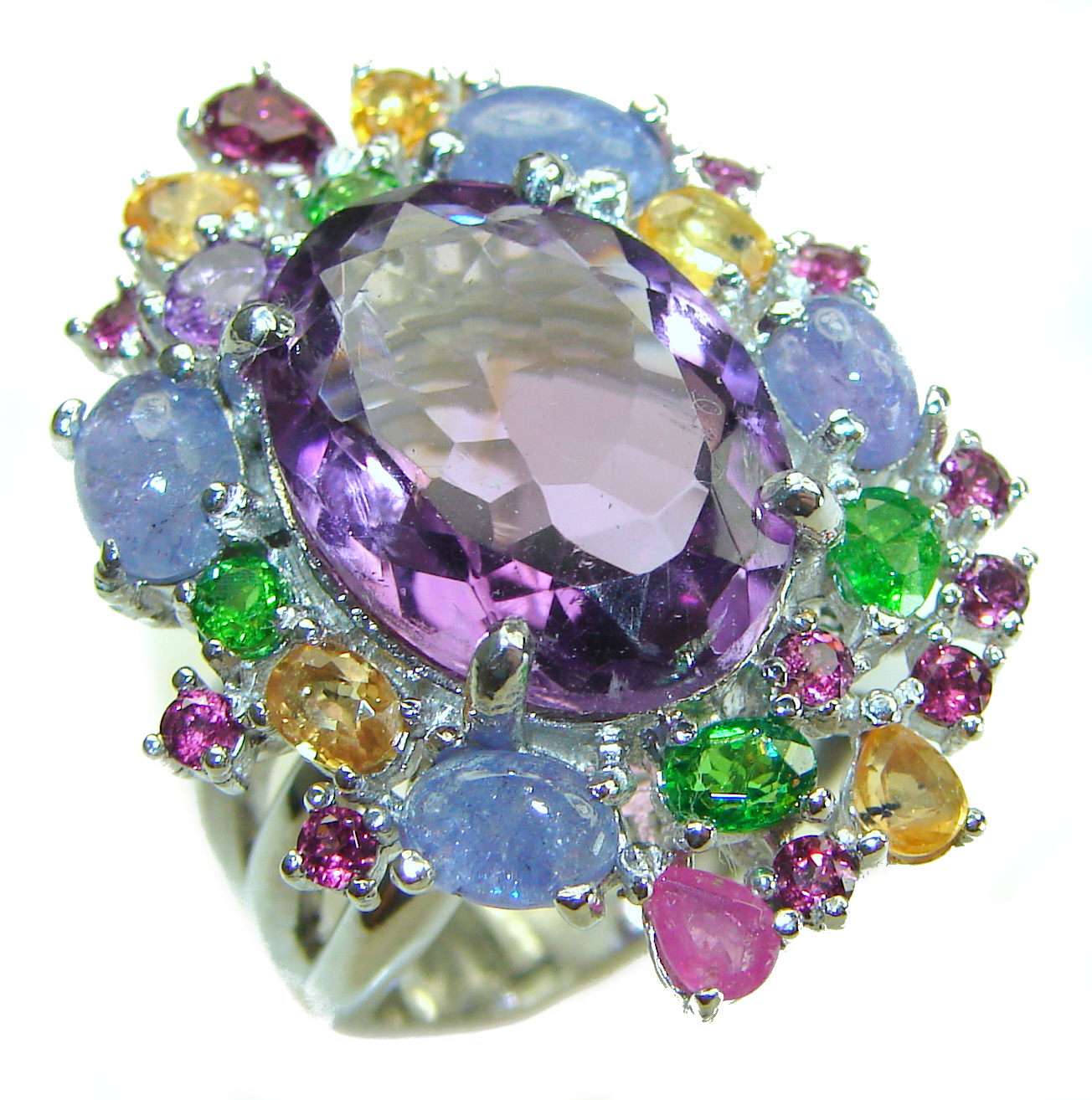 Fancy authentic Amethyst Tanznaite .925 Sterling Silver Handcrafted ...