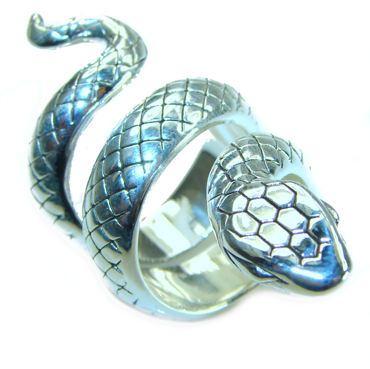 Large Boa Snake .925 Sterling Silver handcrafted Statement Ring size 8 ...