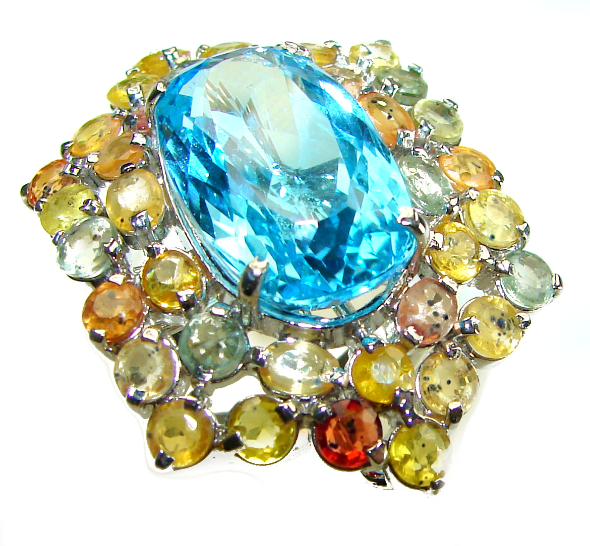 A Wild Ocean genuine 20.8 carat Swiss Blue Topaz Sapphire .925 Sterling ...