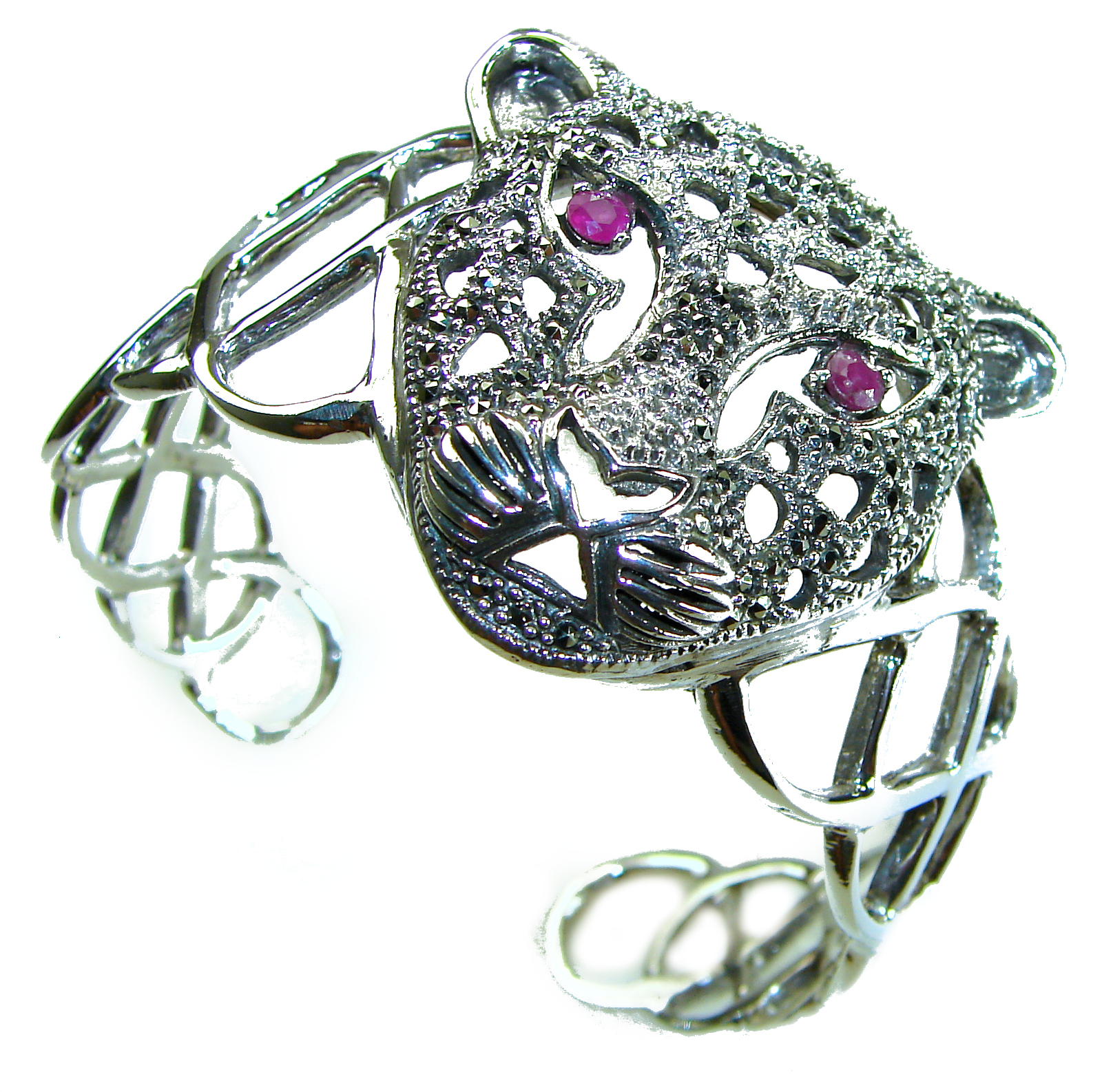 Huge Precious Panther Natural Ruby Marcasite .925 Sterling Silver ...