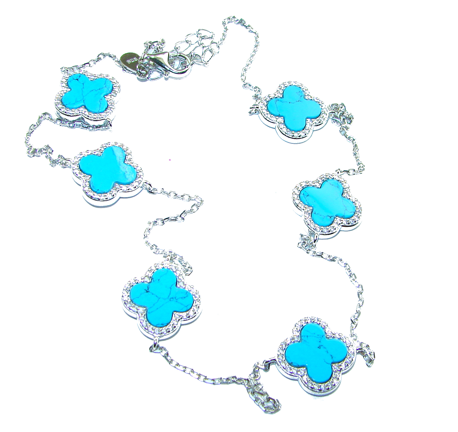 Sterling Silver Turquoise Clover Necklace – Handcrafted Gemstone Gift