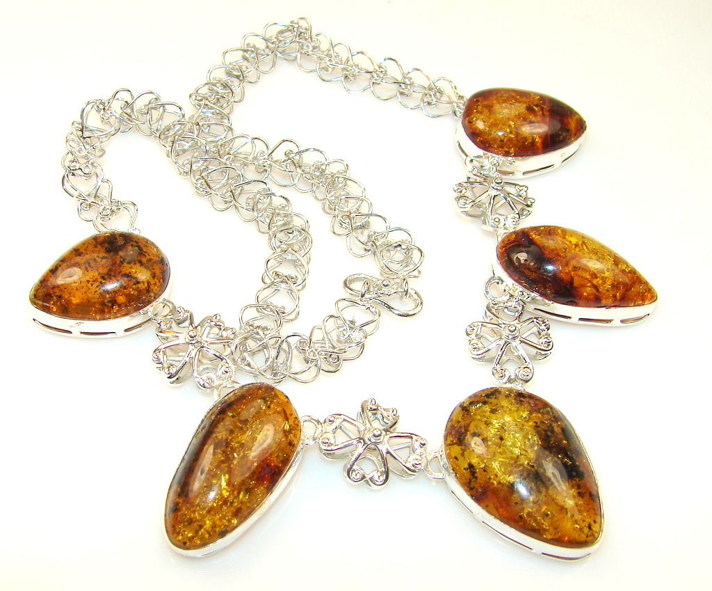 Magnificent Polish Amber Sterling Silver necklace - model #2-sty-14-53