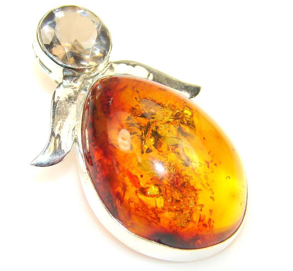 Classy Polish Amber Sterling Silver Pendant - model #2-sty-14-63