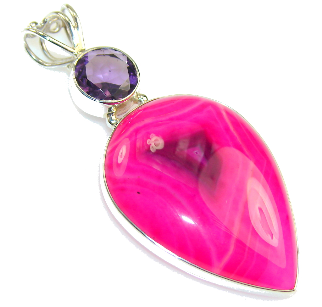 Princess Pink Agate Sterling Silver Pendant - model #22-paz-14-45