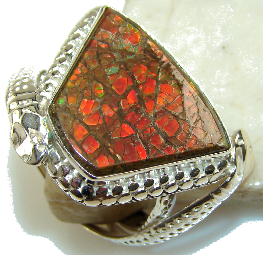Lovely Red Ammolite Sterling Silver ring s. 13 - model #4-gru-14-2