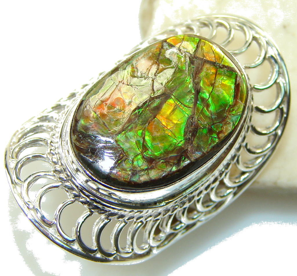Fabulous Red Rainbow Ammolite Sterling Silver ring s. 10 - model #6-lut ...