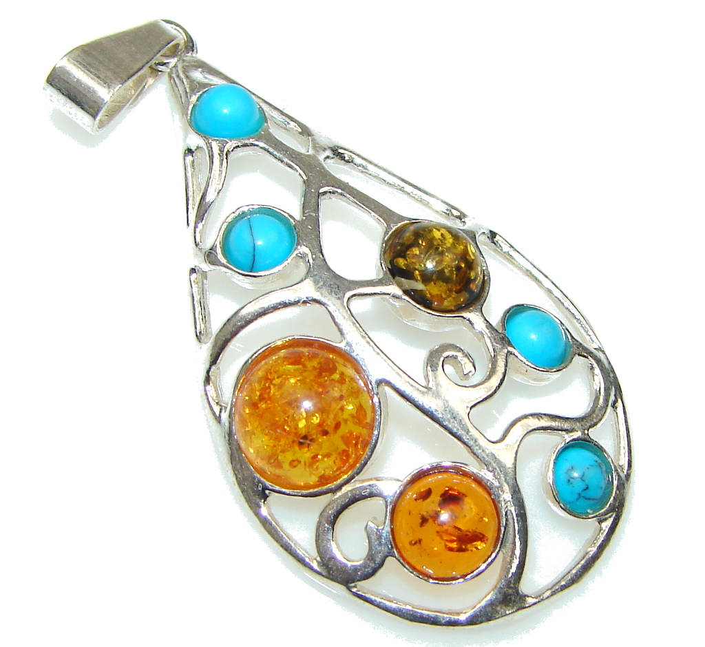 Just Perfect! Baltic Polish Amber & Turquoise Sterling Silver Pendant ...