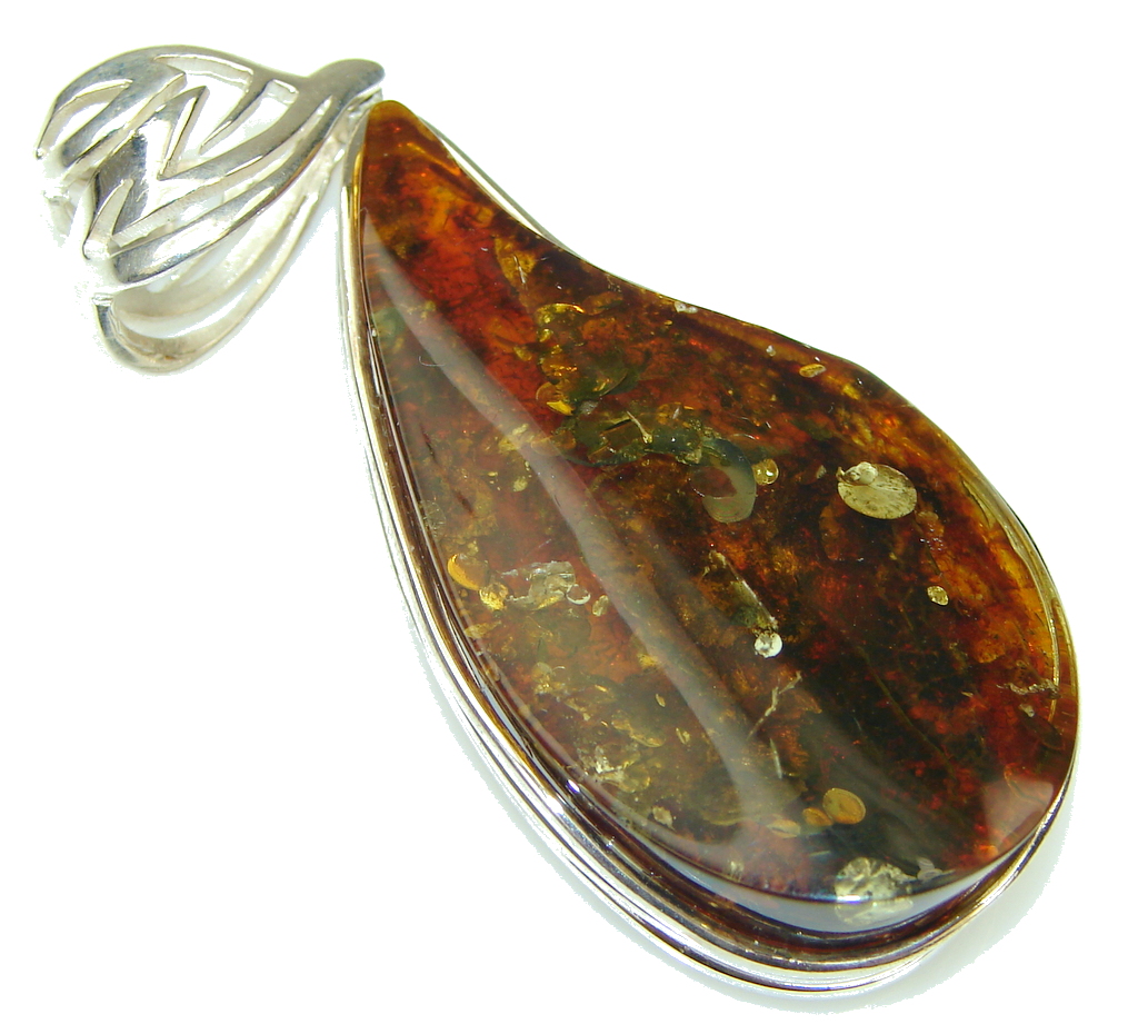 Stunning! Baltic Polish Amber Sterling Silver Pendant - model #15-paz-15-68