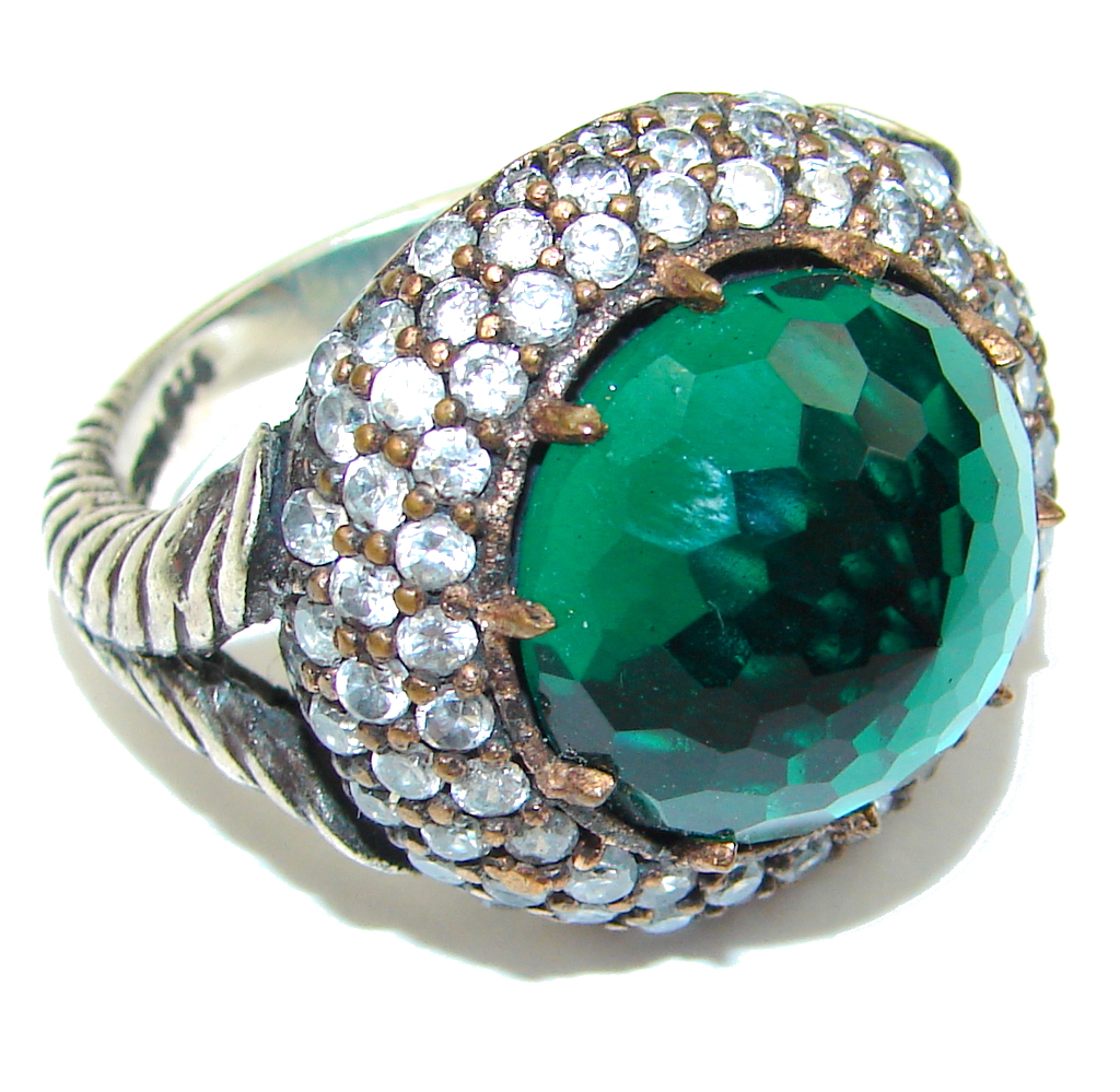 Victorian Style! Green Emerald & Ruby & White Topaz Sterling Silver ...